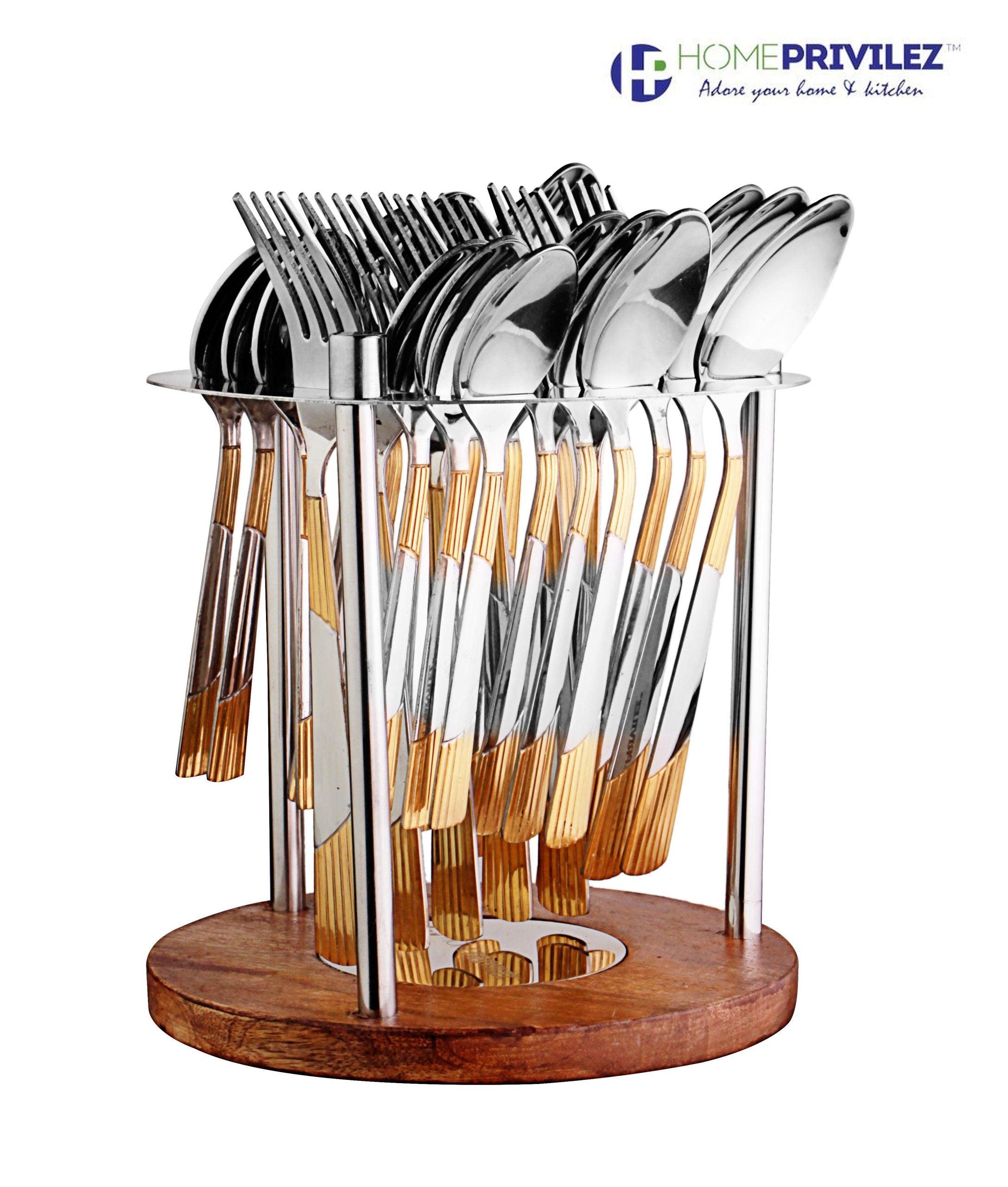 Luna cutlery-Stainless Steel and gold coated 24 pcs set in Stainless S ...